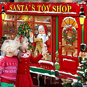 Christmas Backdrop Banner - Santa's Toy Shop Store Background for Holiday Party Photos, 72.8 x 43.3 Inches (Classic)