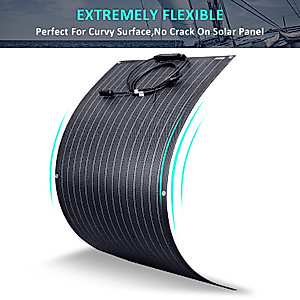 AUECOOR 2 pcs 100 watts 12 Volts ETFE Monocrystalline Flexible Solar Panel Off-Grid for RV Boat Cabin Van Car Uneven Surfaces Bendable