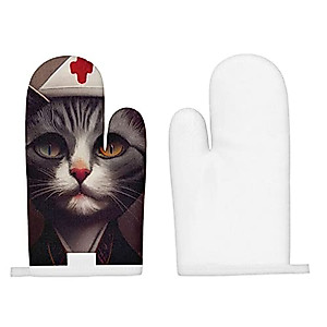 Nurse Oven Mitt - Cat Oven Glove - Animal Print Cooking Gloves