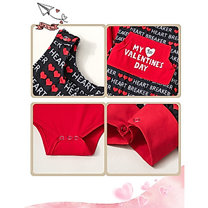 DONWEN Baby Boy Valentines Day Outfit 9-12 Months My First Valentine's Day Romper Print Overall Valentine Outfit for Baby Boy