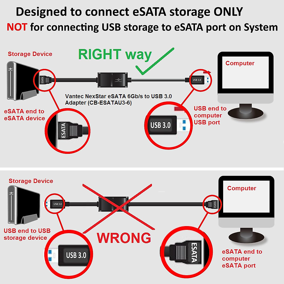 Vantec NexStar eSATA 6Gb/s to USB 3.0 Adapter (CB-ESATAU3-6)