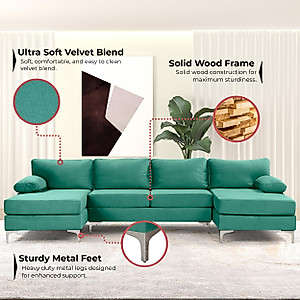Casa AndreaMilano Modern Large Velvet Fabric U-Shape Sectional Sofa, Double Extra Wide Chaise Lounge Couch