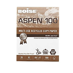 Boise Paper 100% Recycled Multi-Use Copy Paper, 8.5" x 11" Letter, 92 Bright White, 20 lb, 10 Ream Carton (5,000 Sheets)