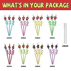 24 Spiderman Party Favors Reusable Drinking Straws 8 Designs Great for Spiderman Birthday Party Supplies with 2 Cleaning Brushes