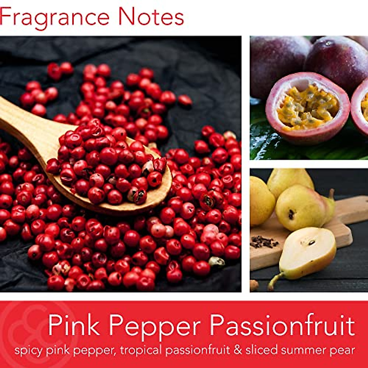 Colonial Candle Pink Pepper Passionfruit Scented Jar Candle, Pop of Color Collection, 3 Wick, Red, 14.5 oz - Up to 60 Hours Burn