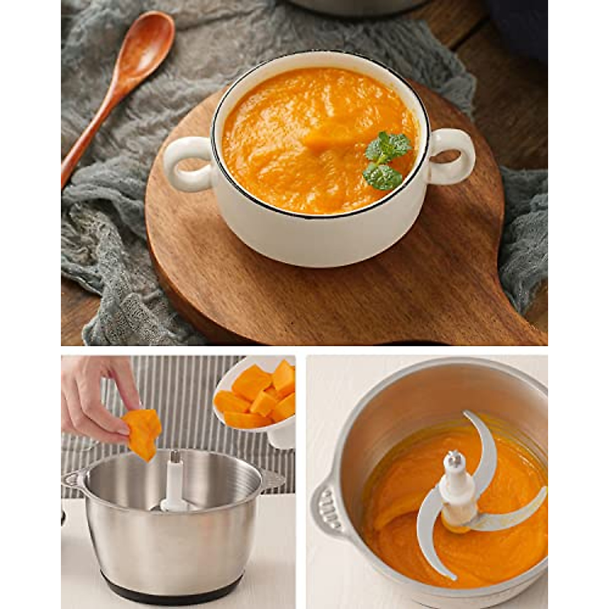 Meat Grinder Electric Food Chopper Processor by Homeleader 8 Cup Chicken Grinder Chopper with Stainless Steel Bowl for Lean Ground Meat Vegetables Fruits Nuts Ice Fast and Slow 2 Speeds 4 Sharp Blades Pure Copper Motor