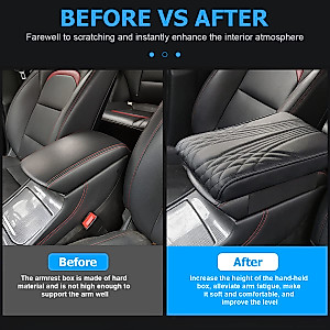 AICEL Car Armrest Box Height Increase Support Pad, Memory Foam Microfiber Leather Elbow Comfort Booster Pad, Center Console Waterproof Cushion Pillow, Soft Auto Arm Rest Protector Cover (Black)