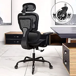 Office Chair, KERDOM Ergonomic Desk Chair, Comfy Breathable Mesh Task Chair with Headrest High Back, Home Computer Chair 3D Adjustable Armrests, Executive Swivel Chair with Roller Blade Wheels