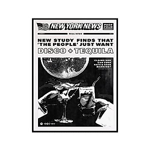 New York News Black and White Wall Art - 12x16 Inches Set of 1 Disco Ball Decor Pcoster & Prints - Trendy Retro Vintage Music Humor Quotes Wall Decor Poster - Black Wall Art - Music Posters - Aesthetic Room Decor - Bart Cart Cute Room Decor - Vintage Wall