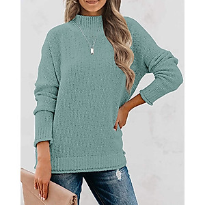 MEROKEETY Women's Long Sleeve Turtleneck Cozy Knit Sweater Casual Loose Pullover Jumper Tops, Sage, Small