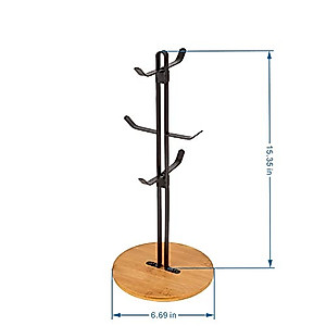 TIEYIPIN Coffee Mug Holder, Espresso Cup Holder, Mugs Tree Hanger, Bamboo Base Coffee Cup Holder Stand with 6 Hooks for Kitchen, Coffee Bar Counter