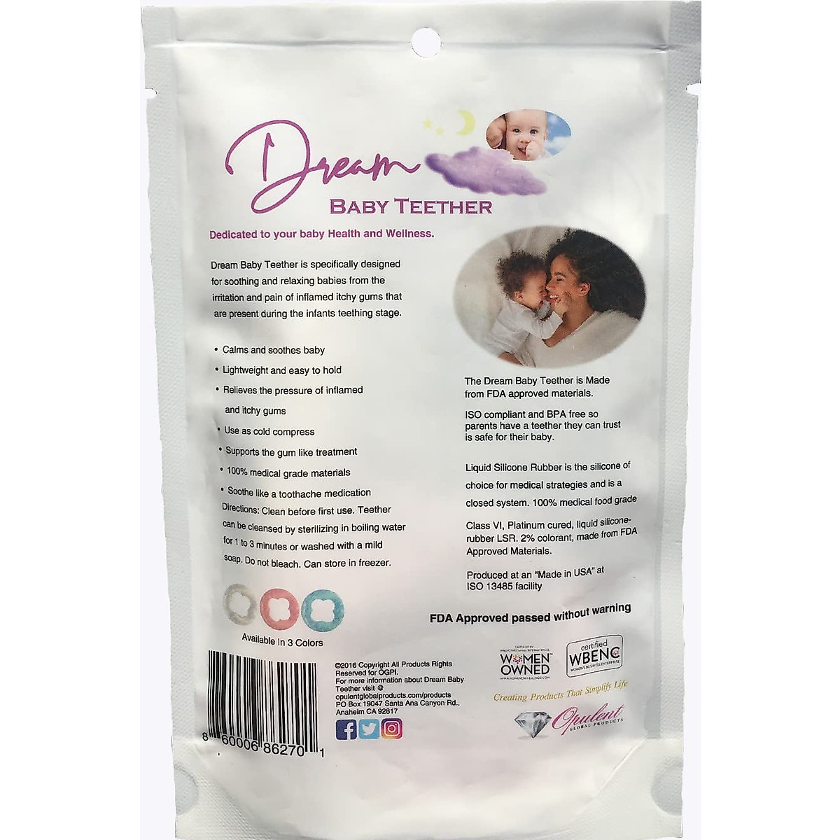 Dream Baby Teething Teether Toy Clean Quality Made USA Food Grade Silicone Soothe Babies Inflamed Gums BPA Free Pain Relief Non-Toxic, Includes 3 Items