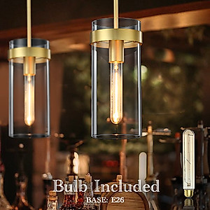 Aberaun Home Modern Gold Pendant Lights Glass Kitchen Island Lighting Rod-Hung Light Fixtures Ceiling Hanging Chandelier Over Kitchen Sink Dining Table Bathroom Tub