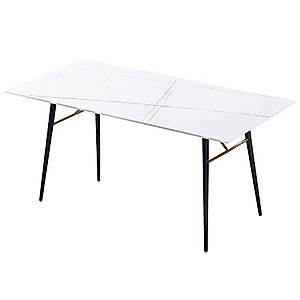 HomSof Ceramic Tile Small Space Dining Table Walnut Desk Top for Kitchen Living Room or Office, 70", White 1