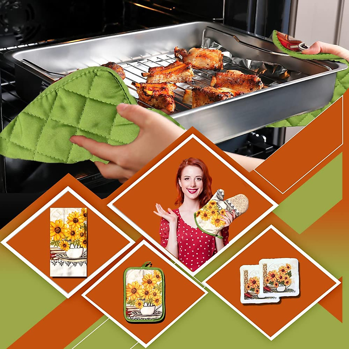 Lobyn Value Packs Decorative and Lightweight Printed Themed Kitchen Linen Towel Sets Perfect for Home Decor (5 Piece, Sunflower)