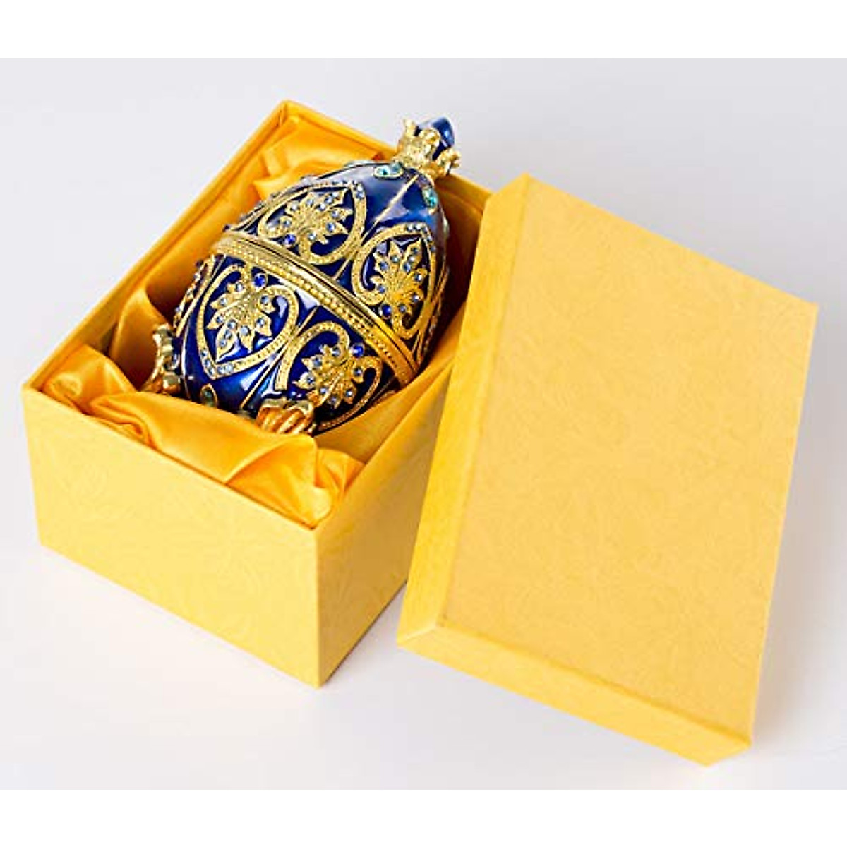 SEVENBEES Hand Painted Faberge Egg Box Hinged Jewelry Trinket Boxes for Home Decor