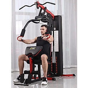 Signature Fitness Multifunctional Home Gym System Workout Station with Leg Extension and Preacher Curl, 122.5LB Weight Stack, M750, Multiple Pacakges