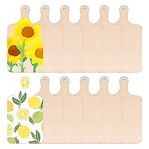 10 PCS Wood Craft Cutting Board Small Food Serving Board Unfinished Wooden Paddle DIY Cutouts with Handle for Painting Spring Summer DIY Crafts Kitchen Home Decor, 11.8 x 6.3 Inch