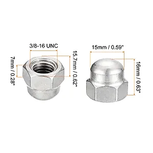uxcell 3/8-16 Acorn Cap Nuts,10pcs - 304 Stainless Steel Hardware Nuts, Acorn Hex Cap Dome Head Nuts for Fasteners (Silver)