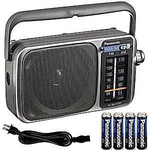 Panasonic Portable AM/FM Radio with Best Reception, Led Tuning Indicator, Compact Size + 4 AA Batteries