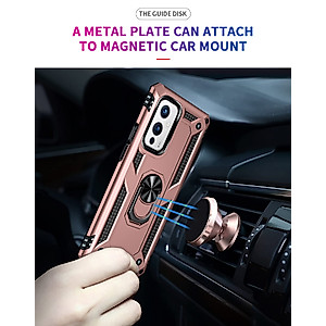 Dionsibei Military Grade Drop Impact for Oneplus 9 Case Oneplus 9 5G Case 360 Metal Rotating Ring Kickstand Holder Armor Heavy Duty Shockproof Case for Oneplus 9 Phone Case (Rose Gold)
