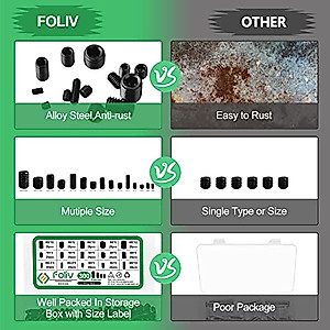 FOLIV Set Screws - 300Pcs Hex Allen Head Socket Set Screw Assortment Kit - M2.5/M3/M4/M5/M6/M8 Grub Screw with Internal Hex Drive (Black)