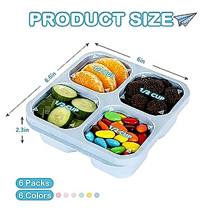 6 Pack Snack Containers, 4 Compartment Divided Snack Container for Kids, Bento Snack Box for Adults, Reusable Meal Prep Lunch Containers with Compartments, Small Bento Box for Work Travel