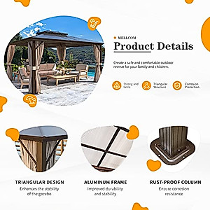 MELLCOM 12x14ft Hardtop Gazebo, Polycarbonate Double Roof Aluminum Gazebo, Outdoor Waterproof Canopy Gazebo with Netting and Curtains for Backyard, Deck, Patio