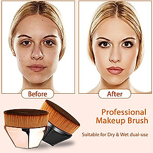 Foundation Makeup Brush 2 Pack Flat Top Kabuki Face Foundation Brush Multi-functional for Liquid, Cream or Flawless Powder Cosmetics Face Boby Brush with Portable Case(Black and Pink)