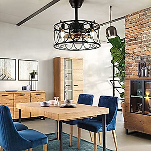 CLAIRDAI Black Caged Ceiling Fans with Lights Remote Control 18In Low Profile Flush Mount Ceiling Fan Reversible Motor Farmhouse Ceiling Fan Fandelier for Bedroom Living Room Dining Room