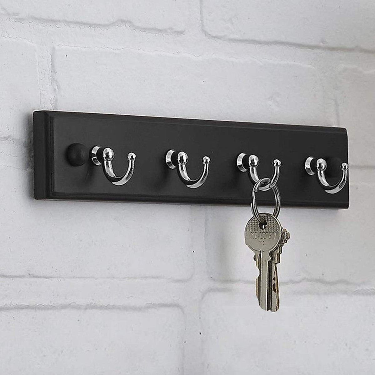 Wall Mounted Key Rail Rack Hanger Holder with 4 Hooks Storage Organizer Home Decor Black
