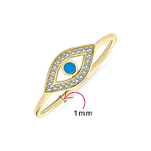 Bling Jewelry Gold Plated CZ Blue Enamel Evil Eye Stackable Ring 925 Silver Yellow 8
