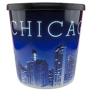Signature Popcorn - Gourmet 1-Gallon Blue Chicago Skyline Reusable Plastic Bucket Tin - Half Caramel Half Cheddar Cheese Flavor