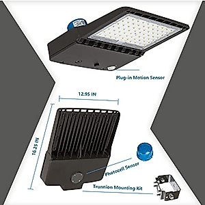 Sokply 200W LED Parking Lot Light with Photocell & Trunnion Mount & Motion Sensor 28000Lum 5000K, 0-10V Dimming Outdoor LED Area Shoebox Lighting, AC100-277V / IP65 / DLC &UL-Listed(1 Pack)