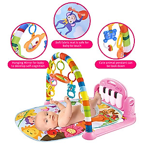 Baby Play Mat Activity Gym with Kick Piano Keyboard, Baby Jungle Gym Mat Designed with Colorful and Detachable Baby Toys in Activity Center for Tummy Time Boys and Girls Aged 0 to 3 to 12 Months