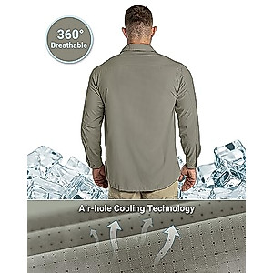 Outdoor Ventures Men's UPF 50+ UV Sun Protection Shirt, Long Sleeve Hiking Fishing Shirt Cooling Quick Dry for Safari Travel Green Gray