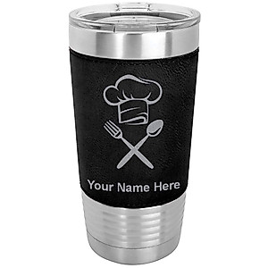 LaserGram 20oz Vacuum Insulated Tumbler Mug, Chef Hat, Personalized Engraving Included (Faux Leather, Black)