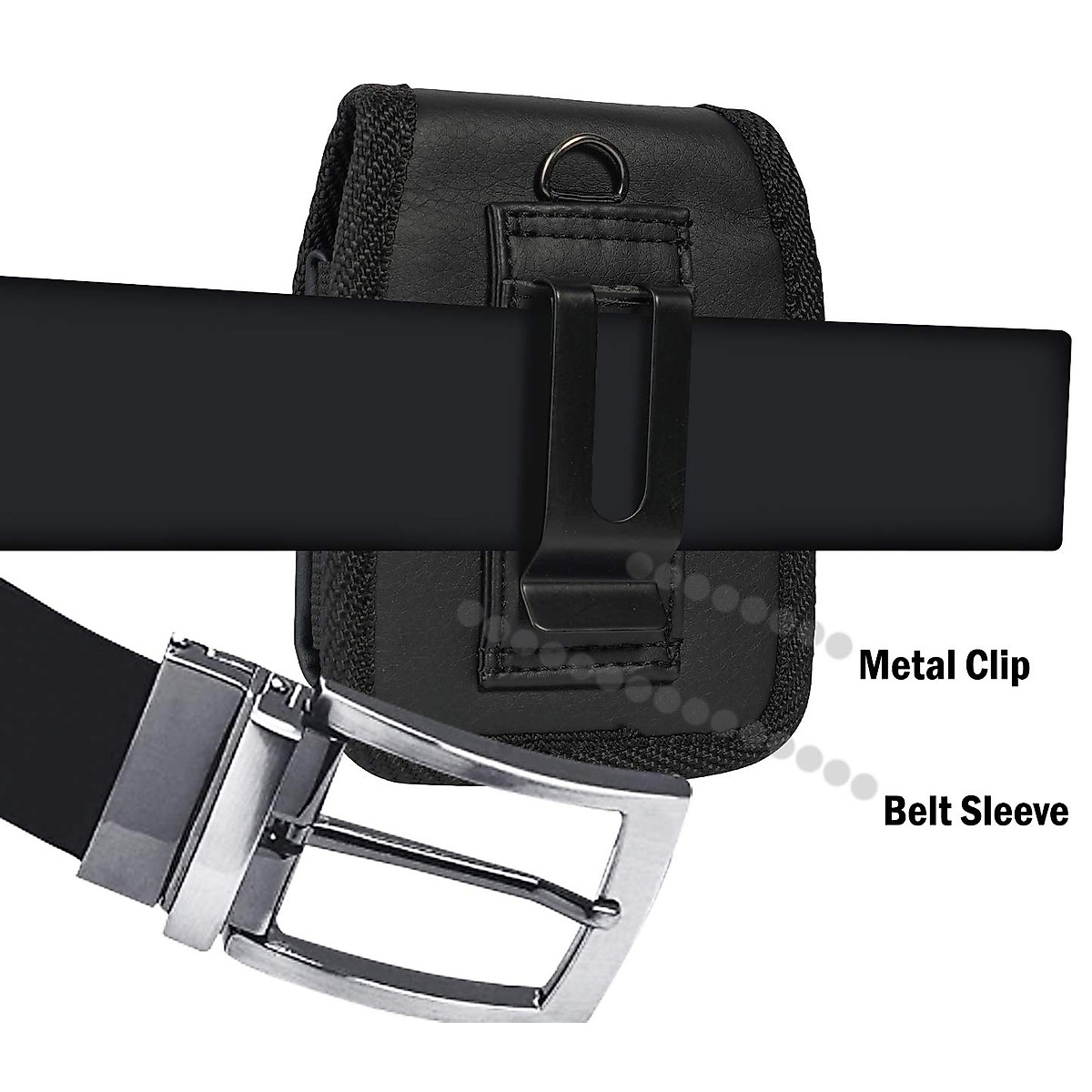 Case for Galaxy Z Flip Phone, Nakedcellphone Black Vegan Leather Vertical Pouch [with Belt Loop, Metal Clip, Magnetic Closure] for Samsung Z Flip 5, Z Flip4, Z Flip3 (2023/2022/2021/2020)