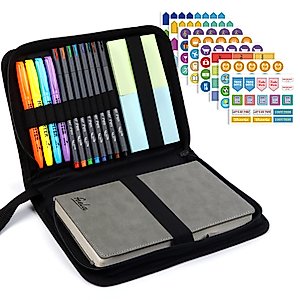 Undated Planner, 2024 Monthly & Weekly Academic Planner Kit, Feela A5 Daily Student Notebook, School Supplies with Highlighters, Note Stickers, Fineliner Pens, Lasts 1 Year, Gray