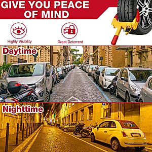 3 Pcs Wheel Lock for Cars, Heavy Duty Trailer Wheel Lock Universal Security Anti Theft Tire Clamp for Vehicles Boot Camper SUV ATV Boat Motorcycle Golf Cart Deterrent(Yellow, Red)