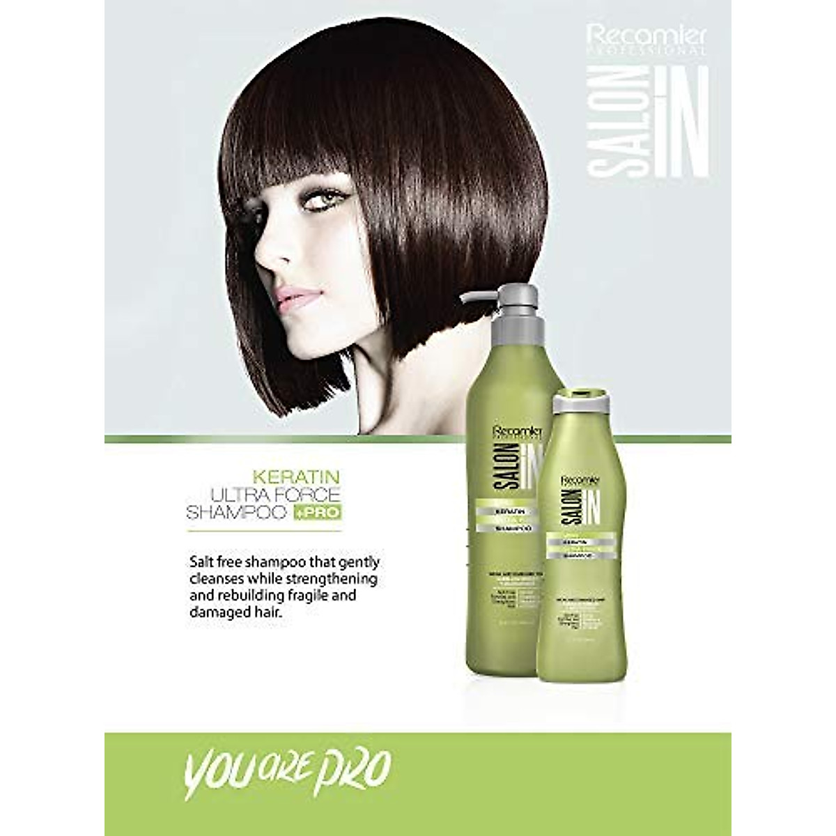 Recamier SalonIn Pro Keratin Ultra Force Shampoo For Damaged Hair Bad Habits | Champu Cabello Muy Maltratado 33.8 Ounces 1000 Mililiter