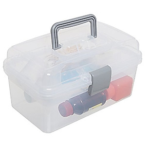 MyGift Clear Gray Empty First Aid Storage Box, Multipurpose Tackle Box, Plastic Sewing Box, Tool Box, Crafts Supplies Organizer Case with Handle and Removable Tray