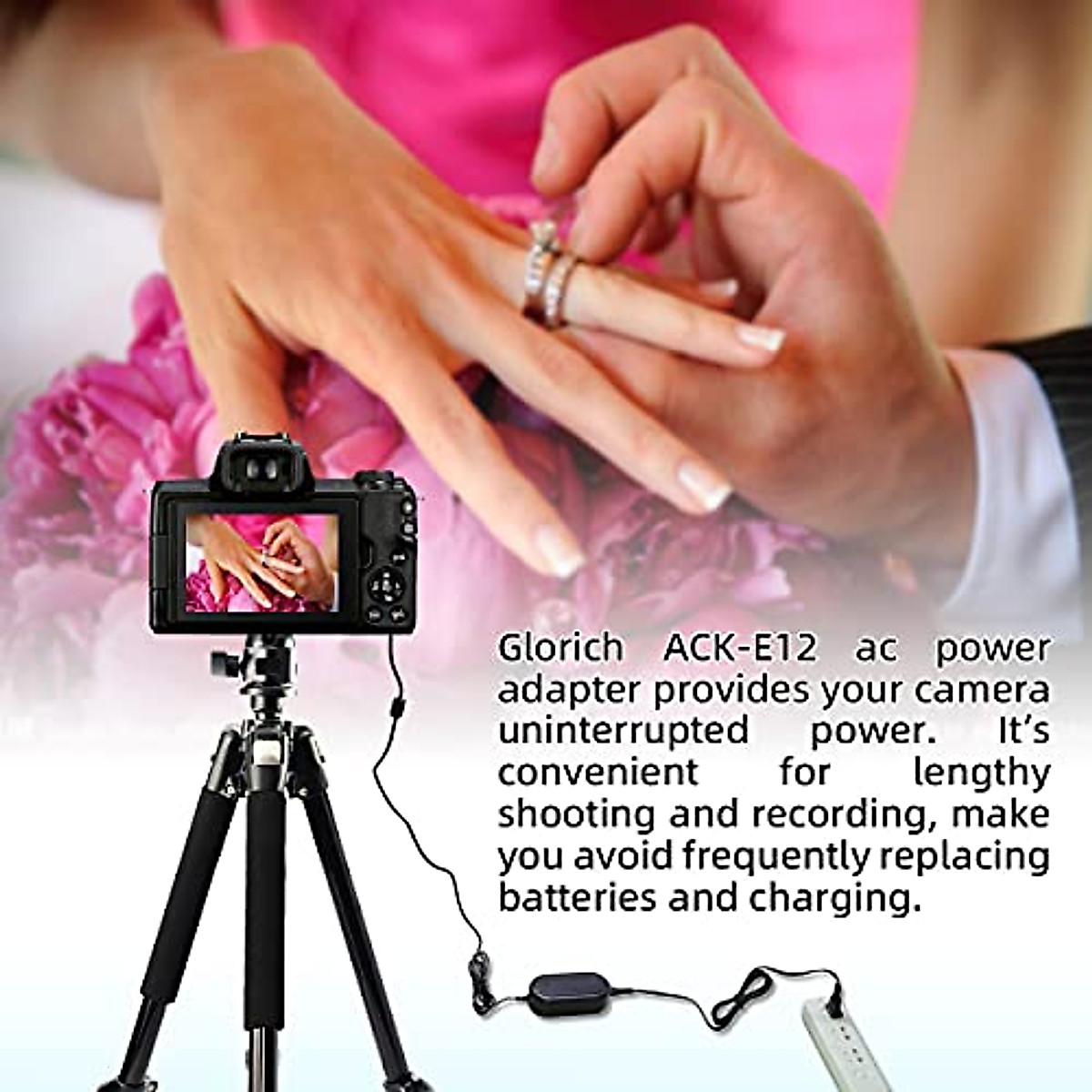 Glorich ACK-E12 AC Power Adapter DR-E12 DC Coupler LP-E12 LPE12 Dummy Battery Kit for Canon EOS M200, M100, M50 Mark II, M50, M10, M2, M, Kiss M, Kiss M2 Mirrorless Digital Cameras.
