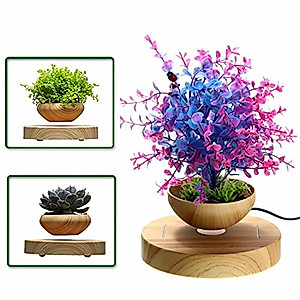 YBKJSTR LED Levitating Air Bonsai Pot Magnetic Levitation Suspension Flower Floating Pot Potted Plant Levitating Plant Pot for Display Decoration(Plant Pot Size, Height: 35mm, Diameter: 80mm)