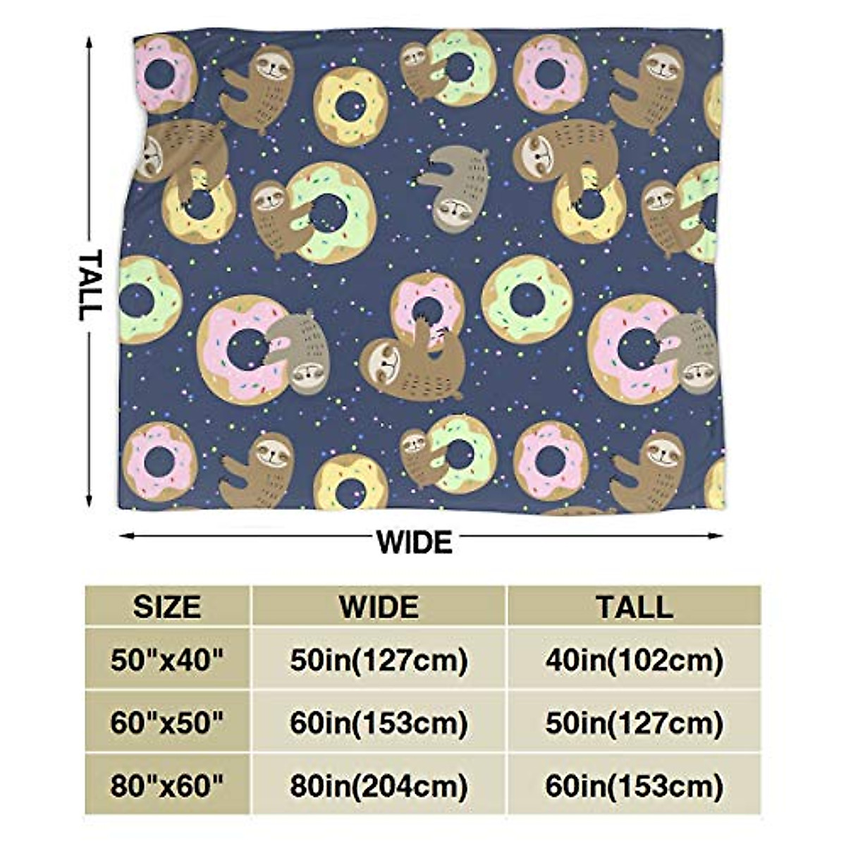 JASMODER Cute Sloth with Sweet Doughnuts Blankets & Throws Soft Microfiber Cozy Warm Throw Blanket for Couch Bedroom Living Room