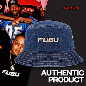 FUBU Bucket, Denim Style Cotton Packable Travel Hat with 3D Embroidered Logo, One Size