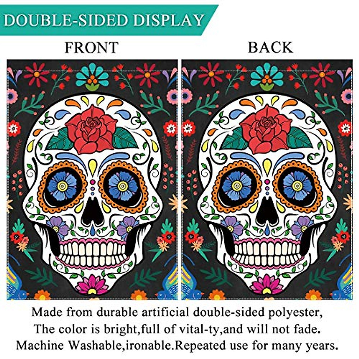 Allenjoy Day of the Dead Garden Flag for Outside Vertical Mexican Fiesta Dia DE Los Muertos Banner House Lawn Banners Yard Porch Sign Patio Outdoor Decorations 12x18" Double Sided Washable Polyester