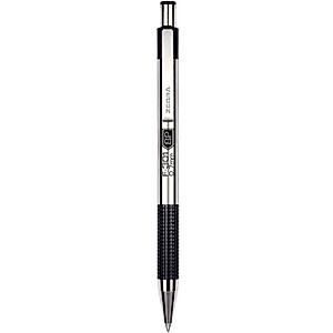 Zebra F-301 Ballpoint Stainless Steel Retractable, 0.7mm, Black Ink, Combo Pack of 6 BLACK INK Metal Pens with 3 BLACK INK REFILLS, 0.7mm fine point pens with Pen Refill