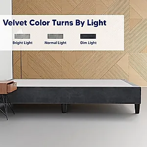 Greaton, 14-Inch Premium Velvet Material Wood Box Spring/Bed Frame, Durable, Stylish, Multi Colour Options and Comfortable Foundation with Plastic Legs, California King, Grey