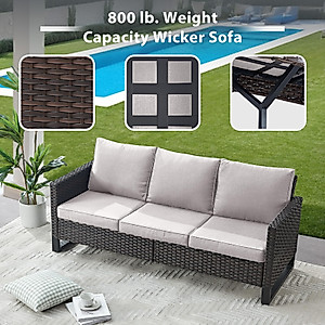 Artfurniz 5 Piece Wicker Patio Furniture Set - Outdoor Swivel Rocker Chairs Set with 3 Seat Sofa and Ottomans, Small Patio Conversation Sets Proch Furniture for Balcony Deck - Brown/Beige